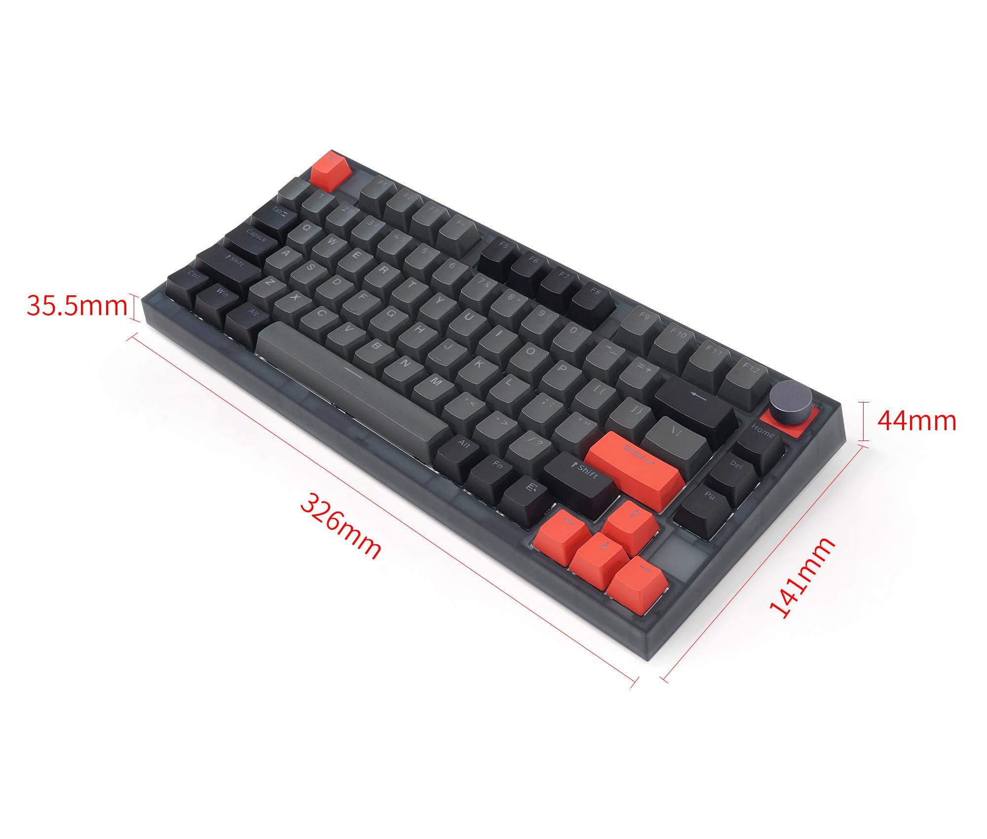 BOYI GK75 Tri-Mode 75% Keyboard with Knob Hot Swappable RGB Mechanical Keyboard,2.4Ghz/Bluetooth 5.0/Wired Keyboard 80 Keys Programmable Gmaing Keyboard (Skyloong White Switch,Dark-Gray Theme)