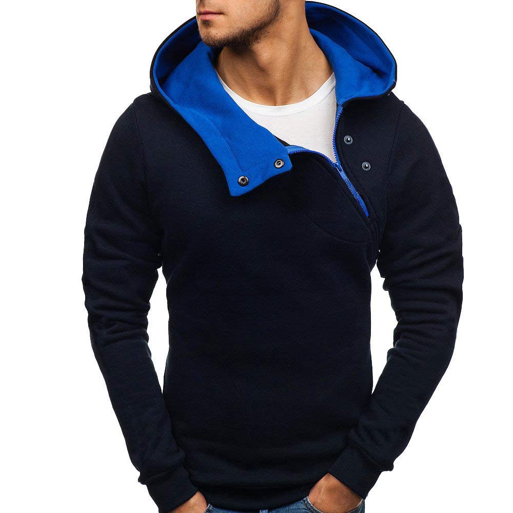 jin&Co Men's Hoodies Sweatshirts Long Sleeve Solid Color Slim Fit Winter Hooded Pullover Tops Jacket Navy