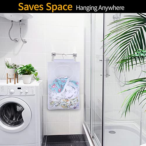 GUMQDD Breathable Mesh Laundry Hamper, Bringing Hooks Foldable Hanging Shower Caddy, Fast Drying Portable Space Saving Storage Bag, Applied to College Dorm Rooms, Gym, Swimming and RV Travel (White)