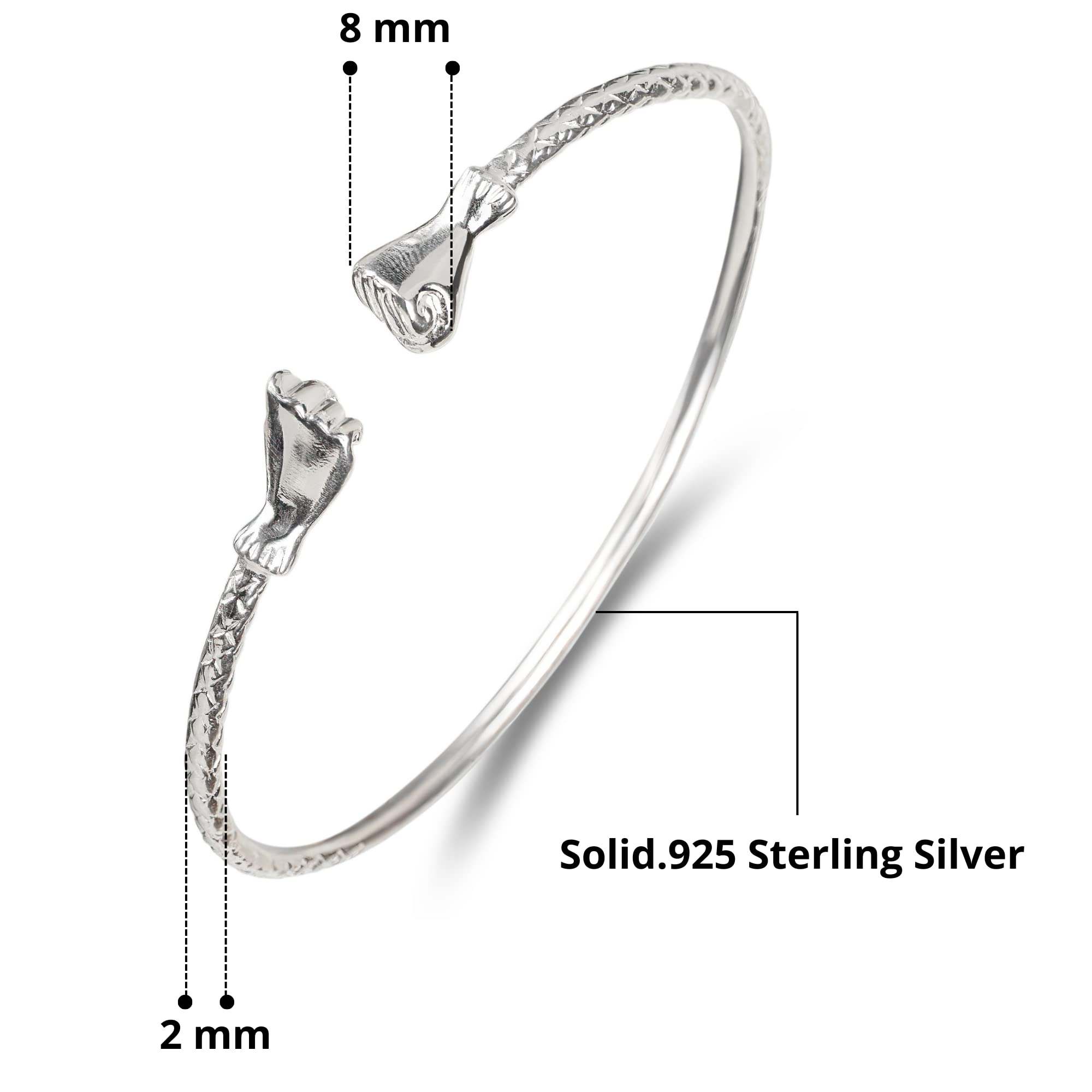 Better Jewelry Fist .925 Sterling Silver West Indian Bangles, 1 pair, Made in the Usa