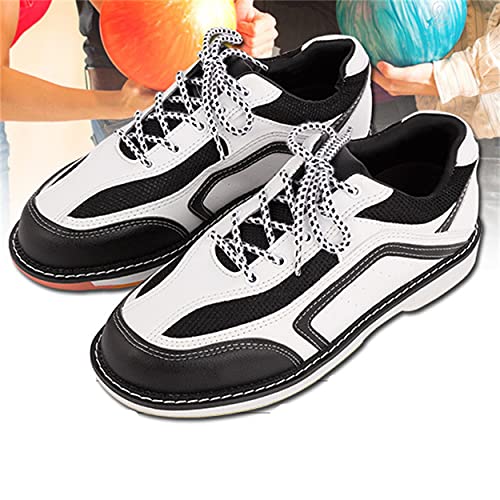 DAMANDO Mens Bowling Shoes, Lightweight Bowling Sport Trainers for Female Leather Lawn Bowls Shoes with Sliding Soles,White,8
