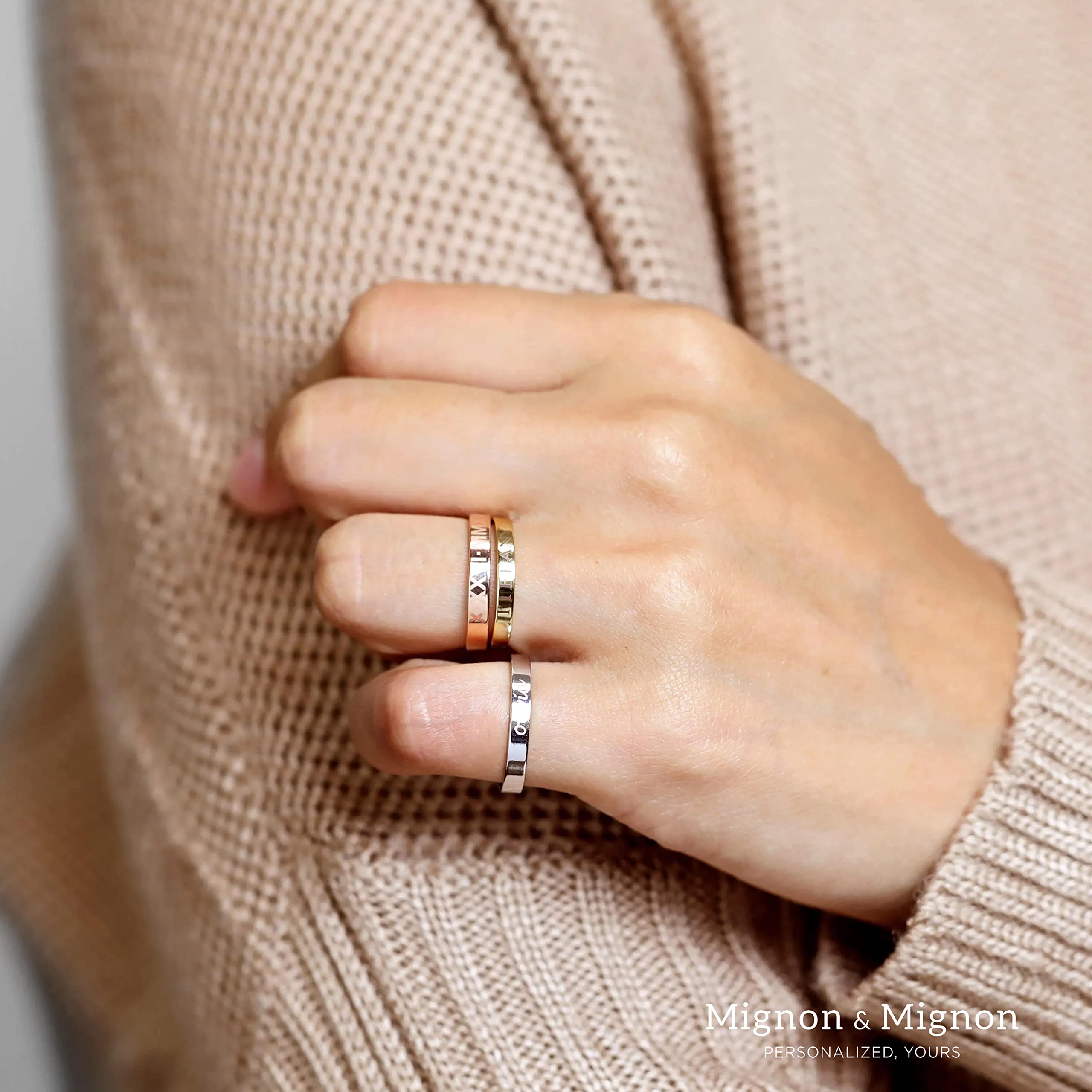 MignonandMignon Personalized Stacking Inspirational Name Ring Initial Gift for Her Stackable Mothers Day - R4
