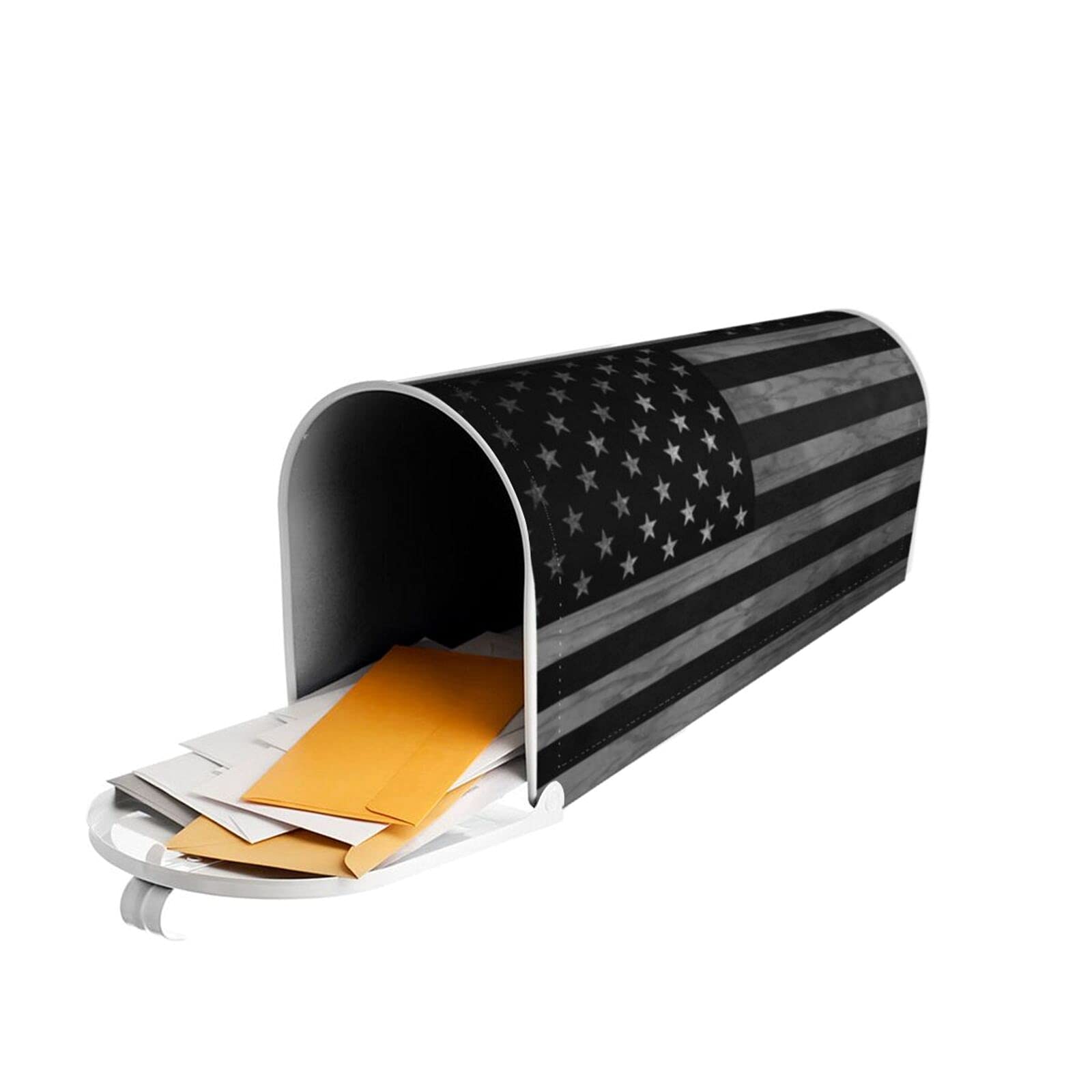 CEZEHAJI Patriotic American Flag Magnetic Mailbox Cover,Black White Wood Grain Star and Stripe Mailbox Wrap Home Decorative for Standard Mailbox Cover Size 25.5(L) x 21(W)