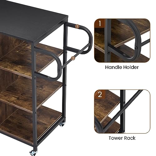 Lamerge Kitchen Island with Storage, Rolling Kitchen Cart on Swivel Wheels, Kitchen Storage Cabinet with 3 Open Shelves and Drawer, Island Table for Kitchen Bar, Rustic Brown