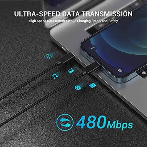 Elktry USB C to Lightning Cable MFi Certified, 3Pack 6FT Long iPhone 14 Charger Cord, Nylon Braided Fast Charging Cable, Compatible with iPhone 13/12 Pro Max/12/11 Pro/11/X/XS/XR/8 Plus/iPad - Black