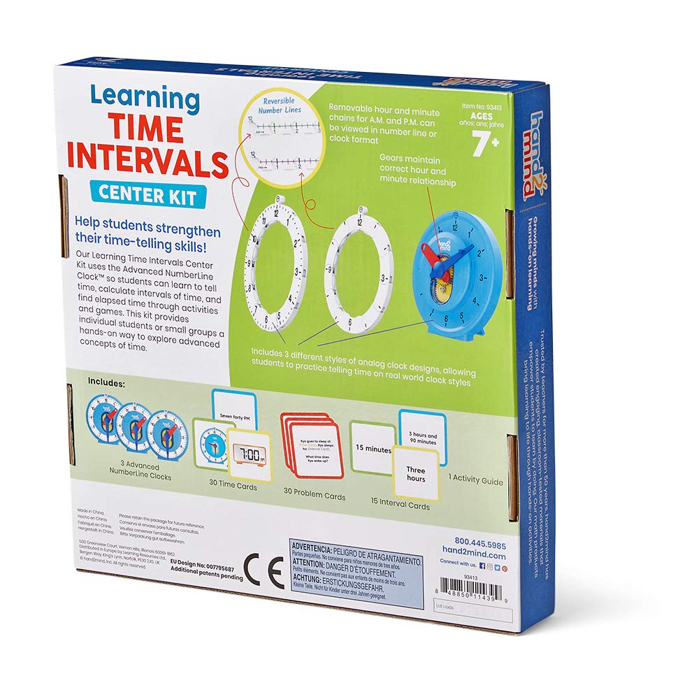 Learning Resources Learning Intervals of Time Centre Kit 16 Games and Activities, NumberLine Clock for Kids Learning To Tell Time, Math Manipulatives for Telling Time, Analogue Clock (1 Pack)