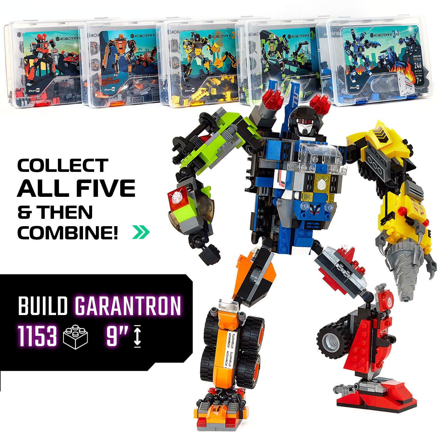 JITTERYGIT Robot Building Toy Gift for Boys, Perfect STEM Gift for Builders Ages 6, 7, 8, 9, and 10 Year Olds, Blue SnabGlider (246 Pcs) Robotryx
