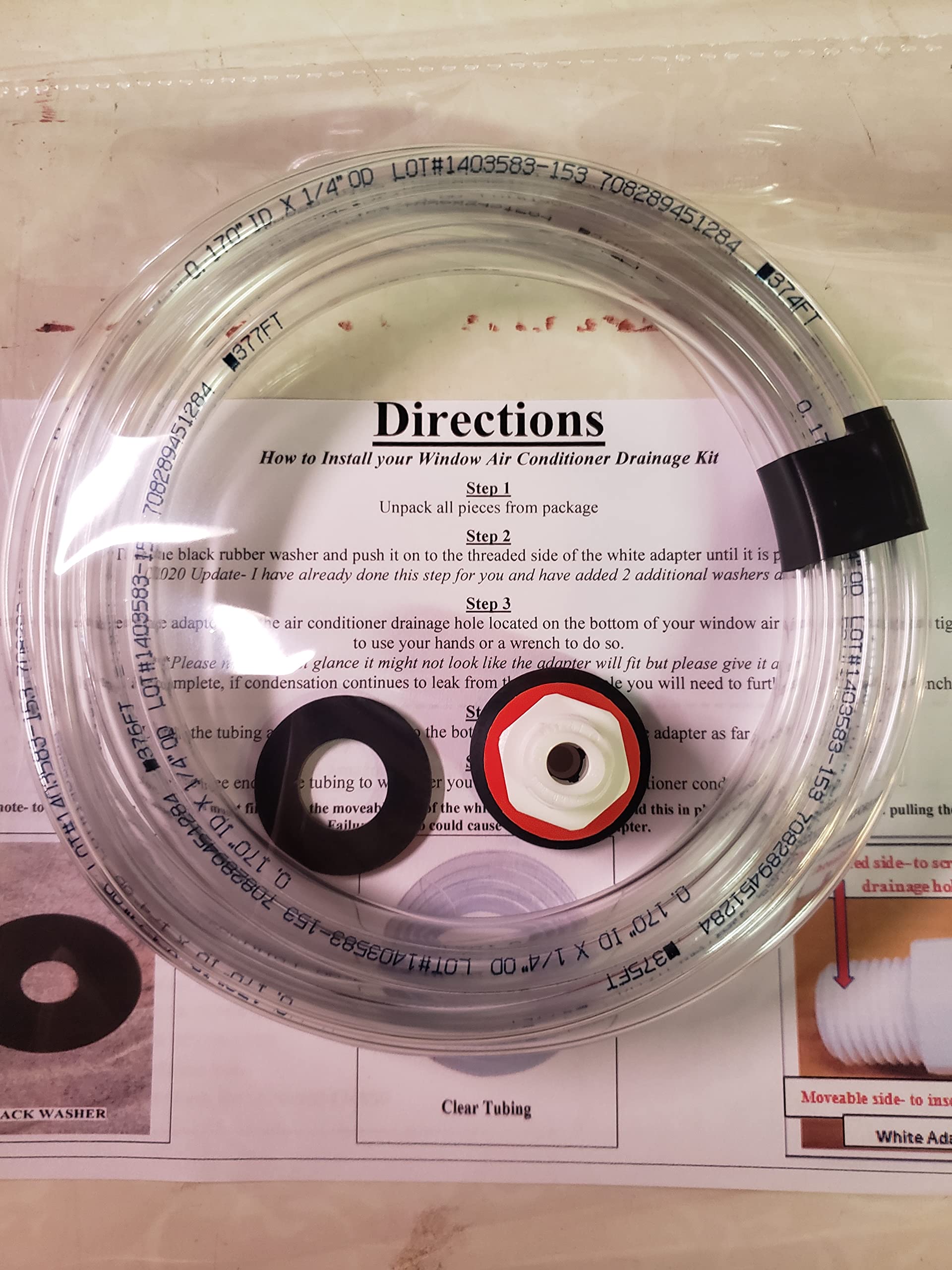 Window Air Conditioner Drain Kit Drip Hose AC Condensate Drain Line Simple Screw in Adapter Connector Complete Kit with Pre-Installed O Rings Washer and Clear Tubing Included (10ft Mini Kit)