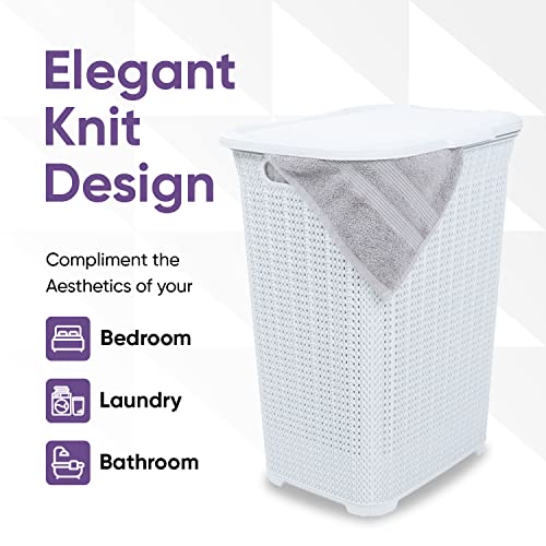 Wicker Laundry Hamper With Lid 50 Liter - White Laundry Basket 1.40 Bushel Durable Bin With Cutout Handles - Easy Storage Dirty Cloths in Washroom Bathroom, Or Bedroom. By Superio