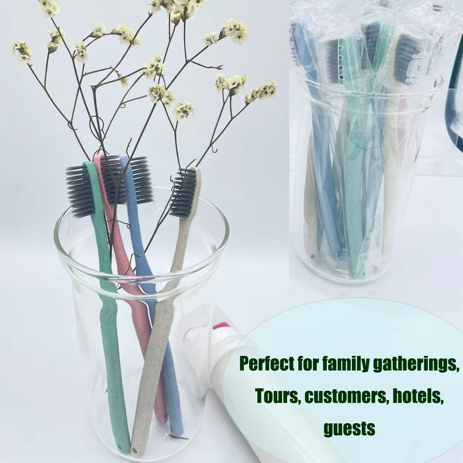 Boyizupha 18 Pack Bulk Travel Toothbrushes Individually Wrapped with Covers Caps for Toiletries Dental Office Guests Hotels Giveaways-Medium Soft
