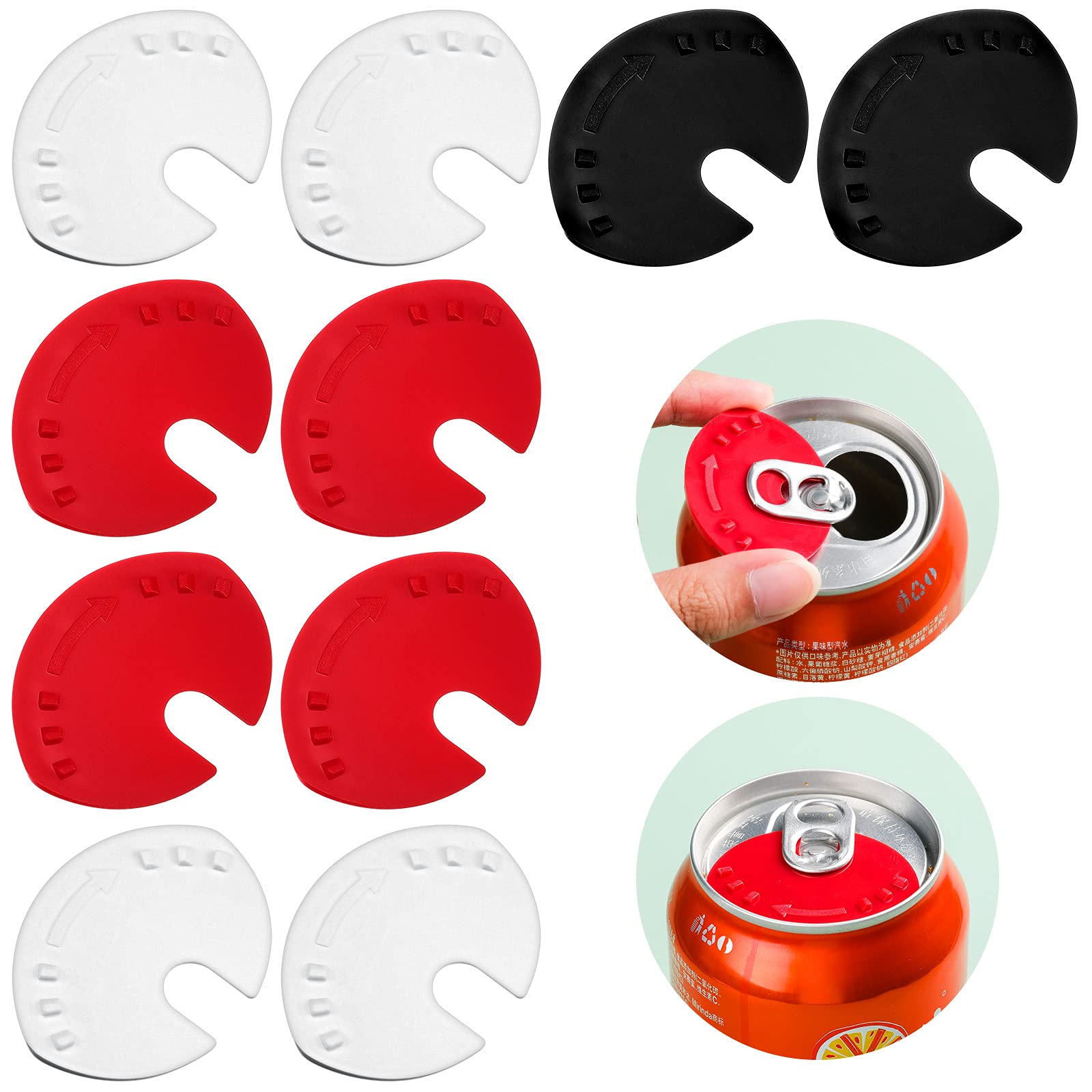 Chengu 10 Pieces Soda Can Lid Can Sealer Beverage Can Cap Can Protector Barricade Soda Cap Sealer Plastic Beer Drink Lid Protector for Beer Juice Soda and More, Random Color (Black, White, Red)