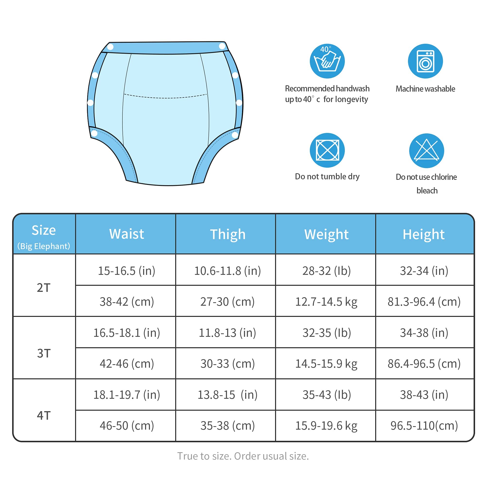 BIG ELEPHANT Toddler Side Button Training Underpants - Snaps on Potty Trained Pants for Boys and Girls 6 Pack, 2T