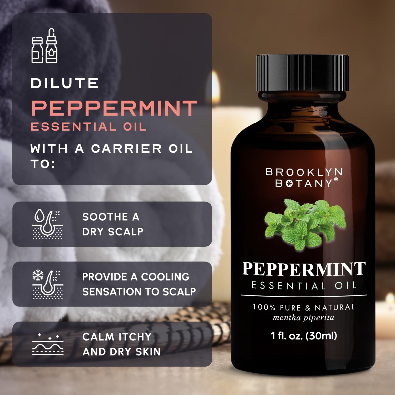 Brooklyn Botany Peppermint Essential Oil β 100% Pure and Natural β Premium Grade Oil with Dropper - for Aromatherapy and Diffuser - 1 Fl Oz