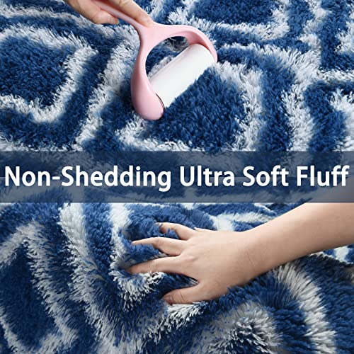 Guucha Soft Plush Fluffy Carpets, 5'x8' Fluffy Rugs, Geometric Moroccan Shaggy Rugs for Living Room Bedroom Nursery Room Kids' Room, White/Blue
