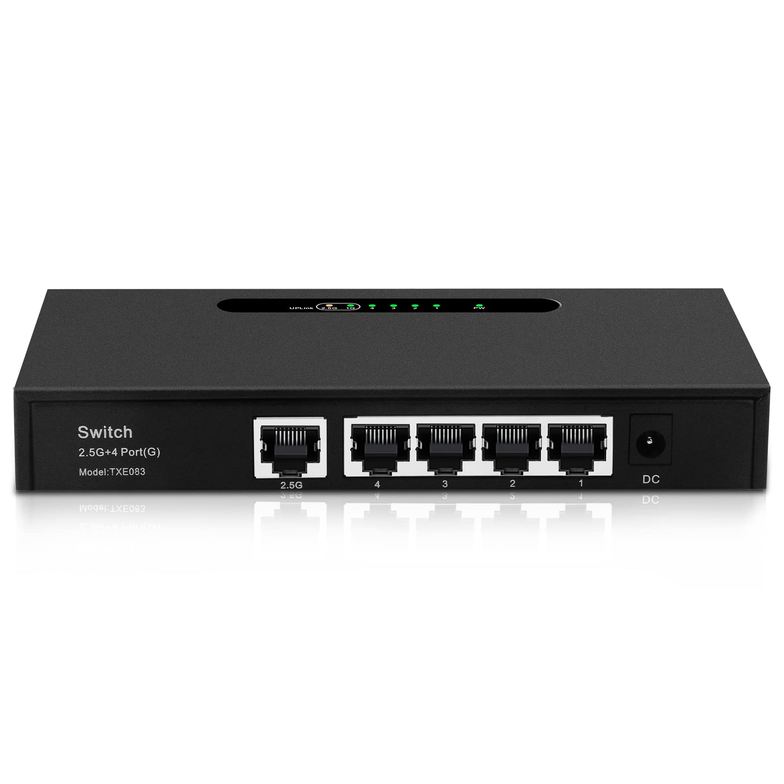 Cqenpr 2.5G Uplink Ethernet Switch,1×2.5G Uplink Port, 4×10/100/1000Mbps Ethernet Port, Multi-Gigabit Unmanaged PoE+ Switch, Plug & Play, Fan-Less Metal Design, Desktop/Wall-Mount.