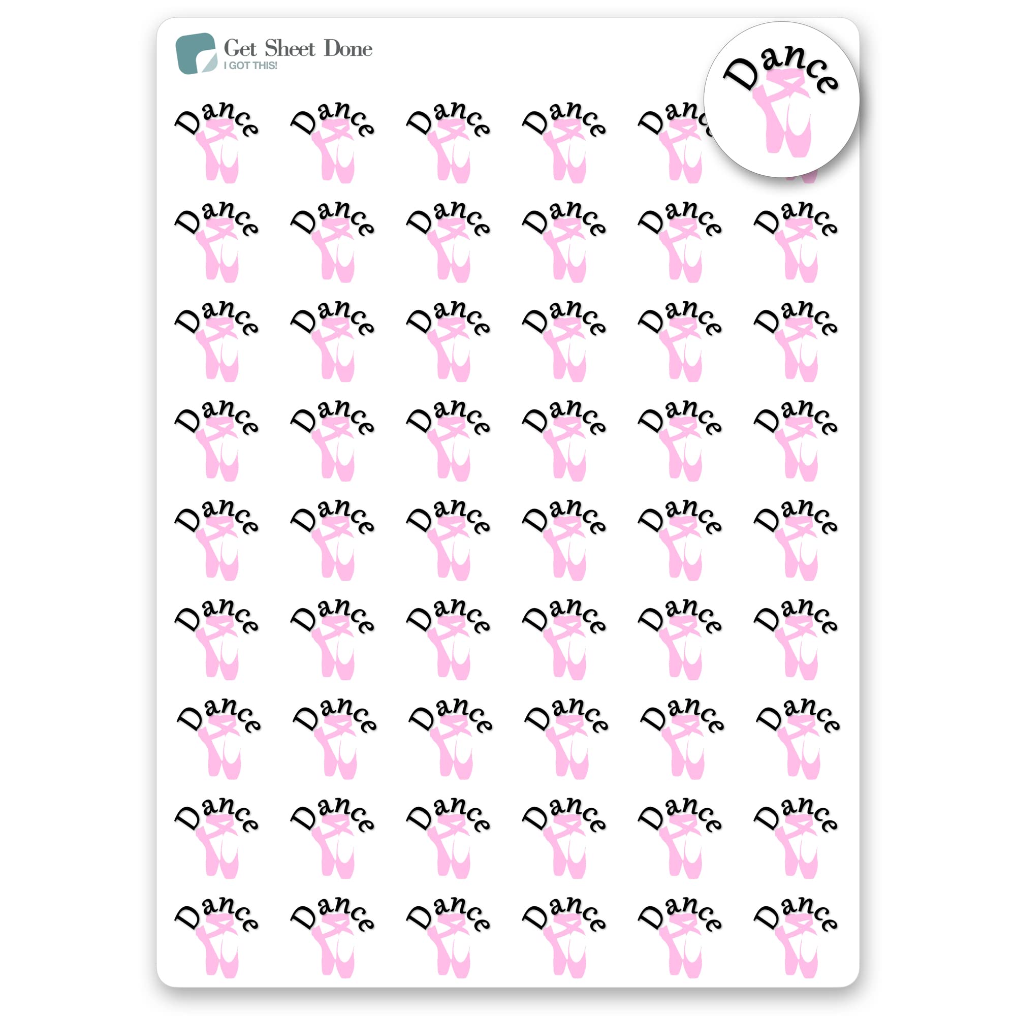 Dance Planner Sticker / 54 Fun Vinyl Stickers (1/2β) / Ballet Pointe Shoe Rehearsal Class Performance/Essential Productivity Life/Bujo Bullet Journaling (1 Sheet, Matte Vinyl)