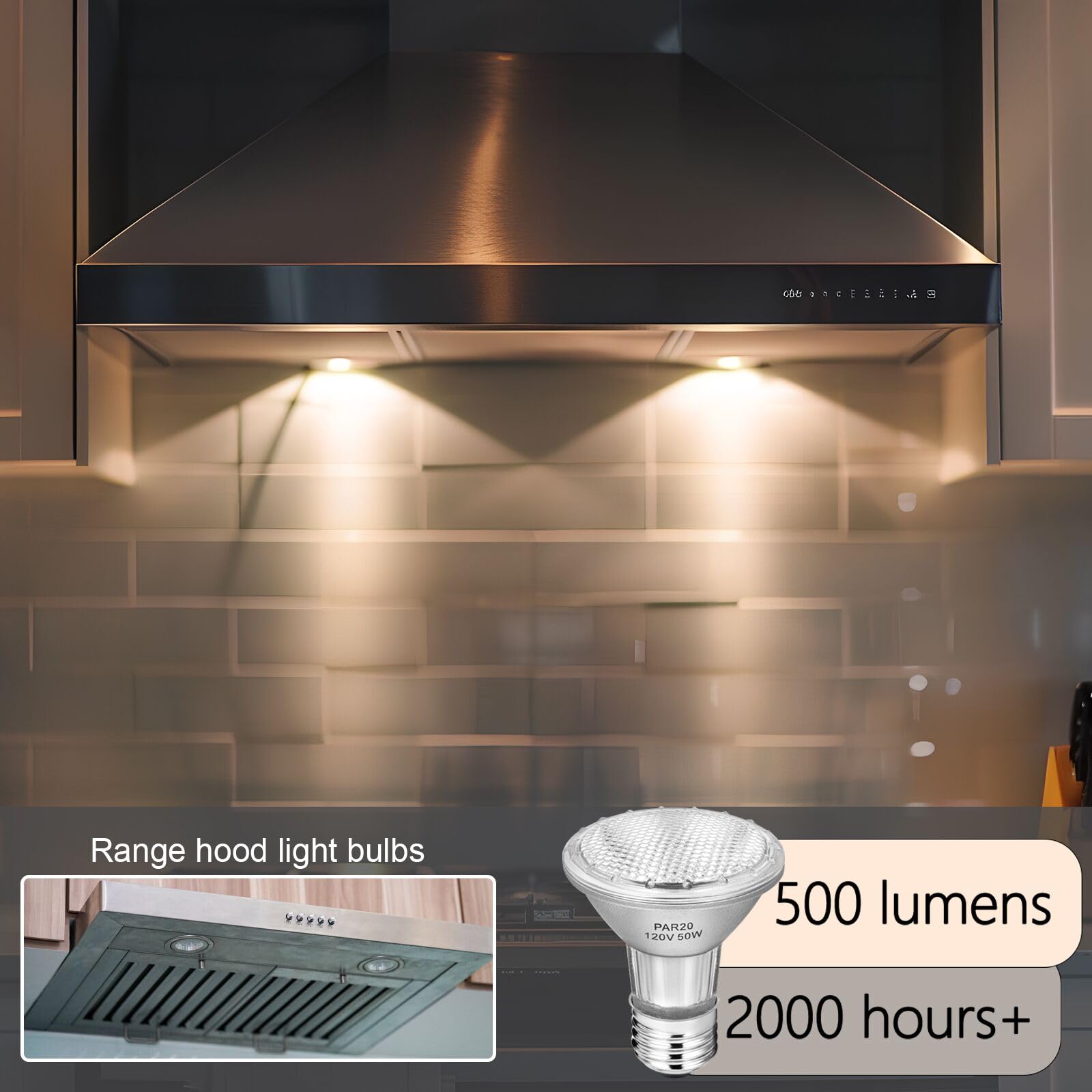 DIQMIAQ Par20 Bulbs Flood Light Bulbs E26 50W Reflector Flood Lights Warm White 2700K Range Hood Light Bulbs Dimmable Recessed Light Bulbs for Indoor Spotlight (4 Pack)