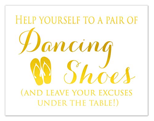Dancing Shoes Wedding Sign For Guests, Flip Flop Signage, Gold Foil Print, Reception Decorations, Unframed Wall Art Poster