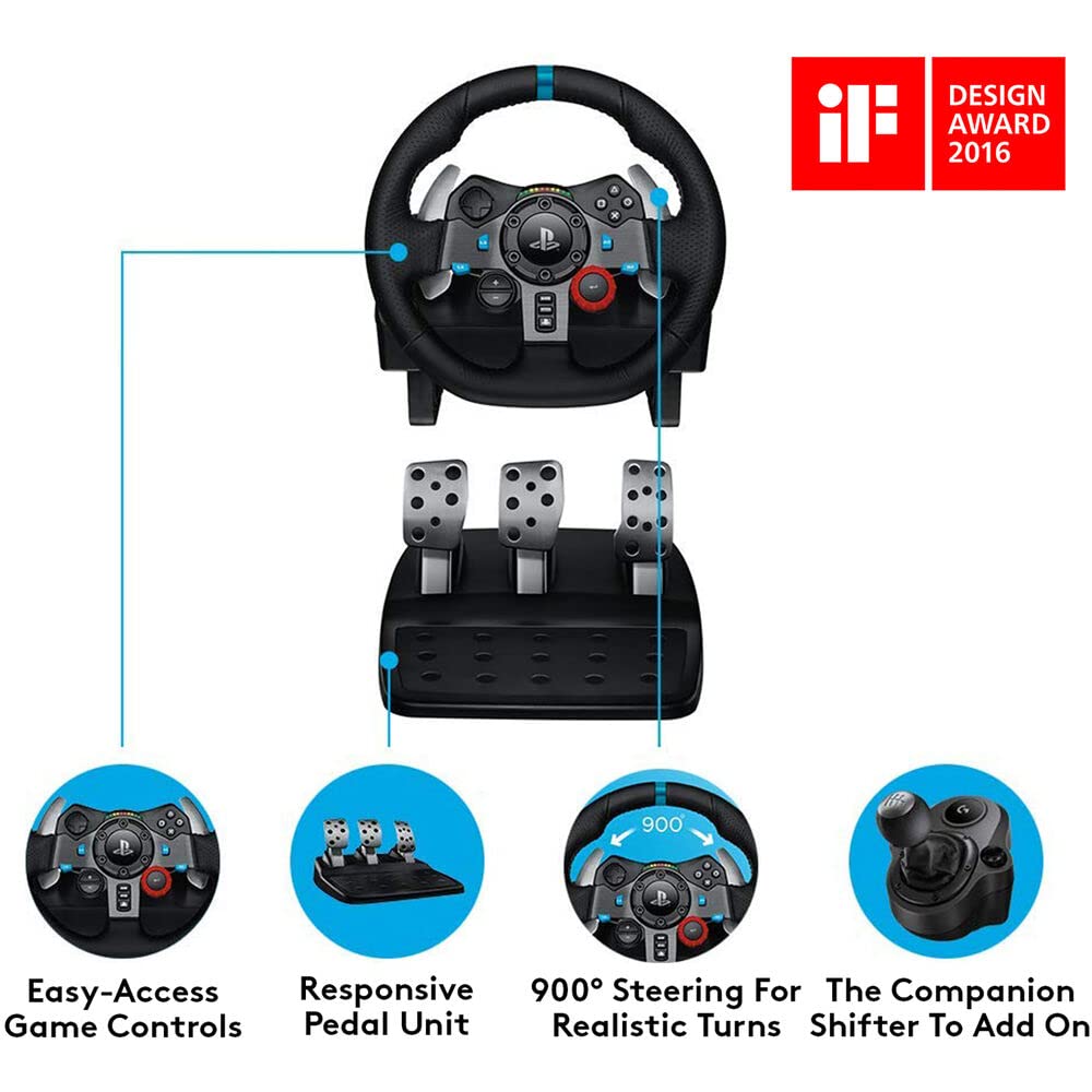 Logitech G29 Driving Force Race Wheel + Logitech G Driving Force Shifter Bundle for PS3 and PS4 (Renewed)