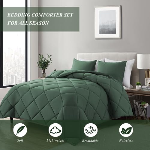 ELNIDO QUEEN Full Comforter Set - Green All Seasons Bedding Comforters & Sets with 2 Pillow Cases - 3 Pieces Bed Set - Down Alternative Comforter Set- Bedding Comforter Sets Full Size (82x86 inch)