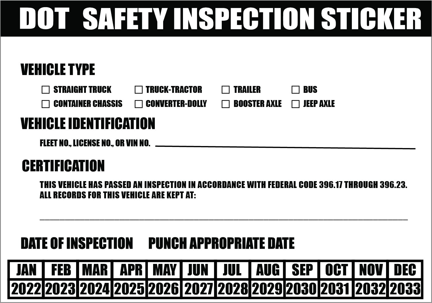DOT Inspection Stickers (10 Pack)