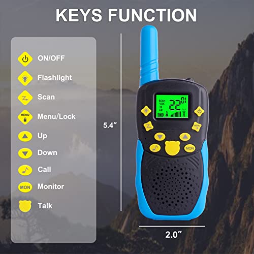 UECOO Rechargeable Walkie Talkies for Kids 22 Channels 2 Way Radio Toy with 2×1200mAh Lithium Battery Backlit LCD Flashlight 3 KM Long Range for Boys Girls Birthday (Black)