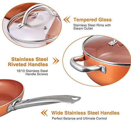 Copper Pots and Pans Set Nonstick 10-Piece Ceramic Cookware Set, Stainless Steel Handles, Dishwasher & Oven Safe, PFOA/PFAS-Free, Orange