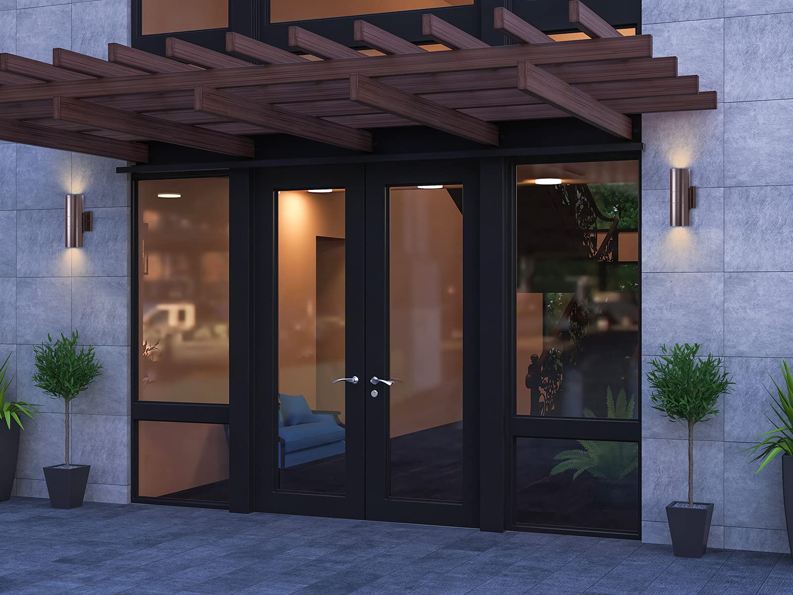 mirrea Modern Outdoor Porch Light Patio Light in 2 Lights with Aluminum Cylinder and Tempered Glass Cover Waterproof Wall Sconce 2 Pack (Oil Rubbed Bronze)