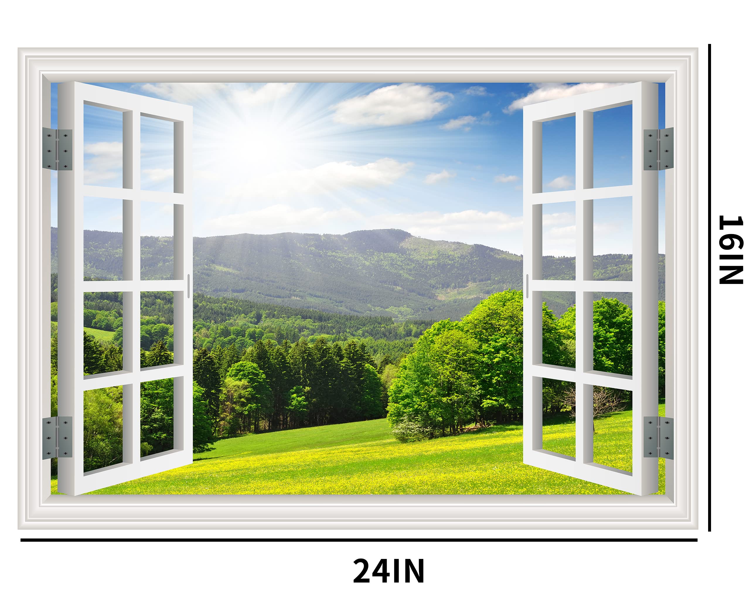 FLFK Fake Window Wall Sticker - Landscape Faux Window Wall Mural for Wall Decor, Stick and Peel Wall Decals,16"x24"
