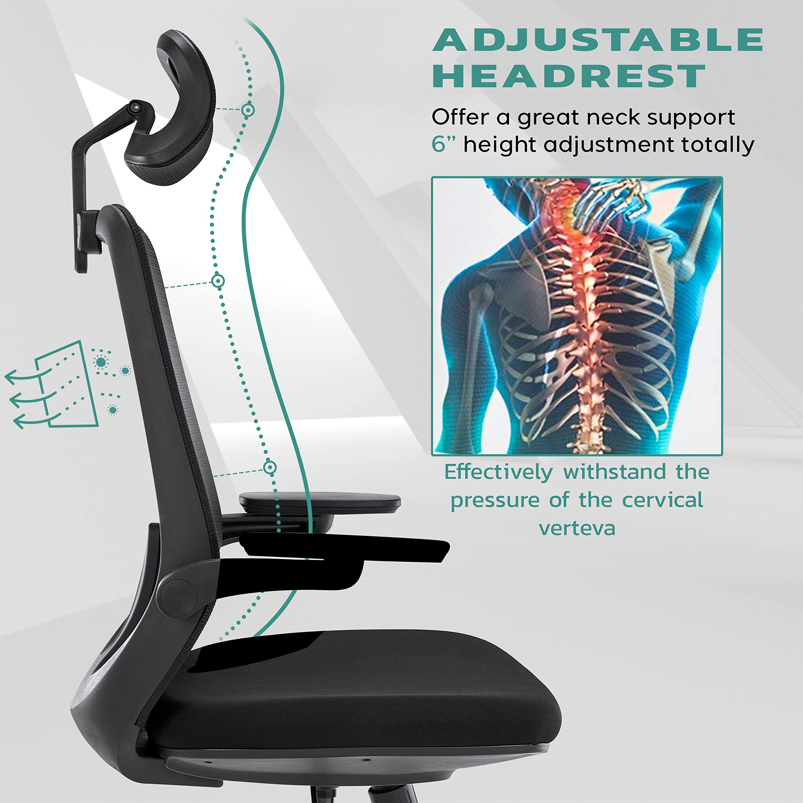 BROBRIYO Ergonomic Office Chair, Thick Cushioned Seat, Home Office Desk Chair with Seat Slider, Adjustable Lumbar Support,Headrest,3D Armrest,Tilt Function, Executive Chair Rolling