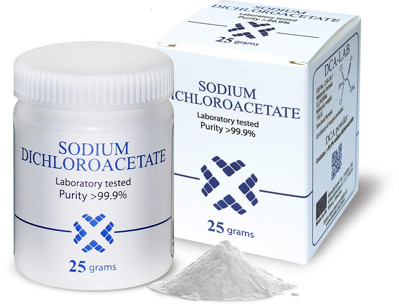 DCA - Sodium Dichloroacetate 25g Powder, Purity >99.9%, Made in Europe, by DCA-LAB, Certificate of Analysis Included, Tested in a Certified Laboratory, Buy Directly from Manufacturer, 0.9oz