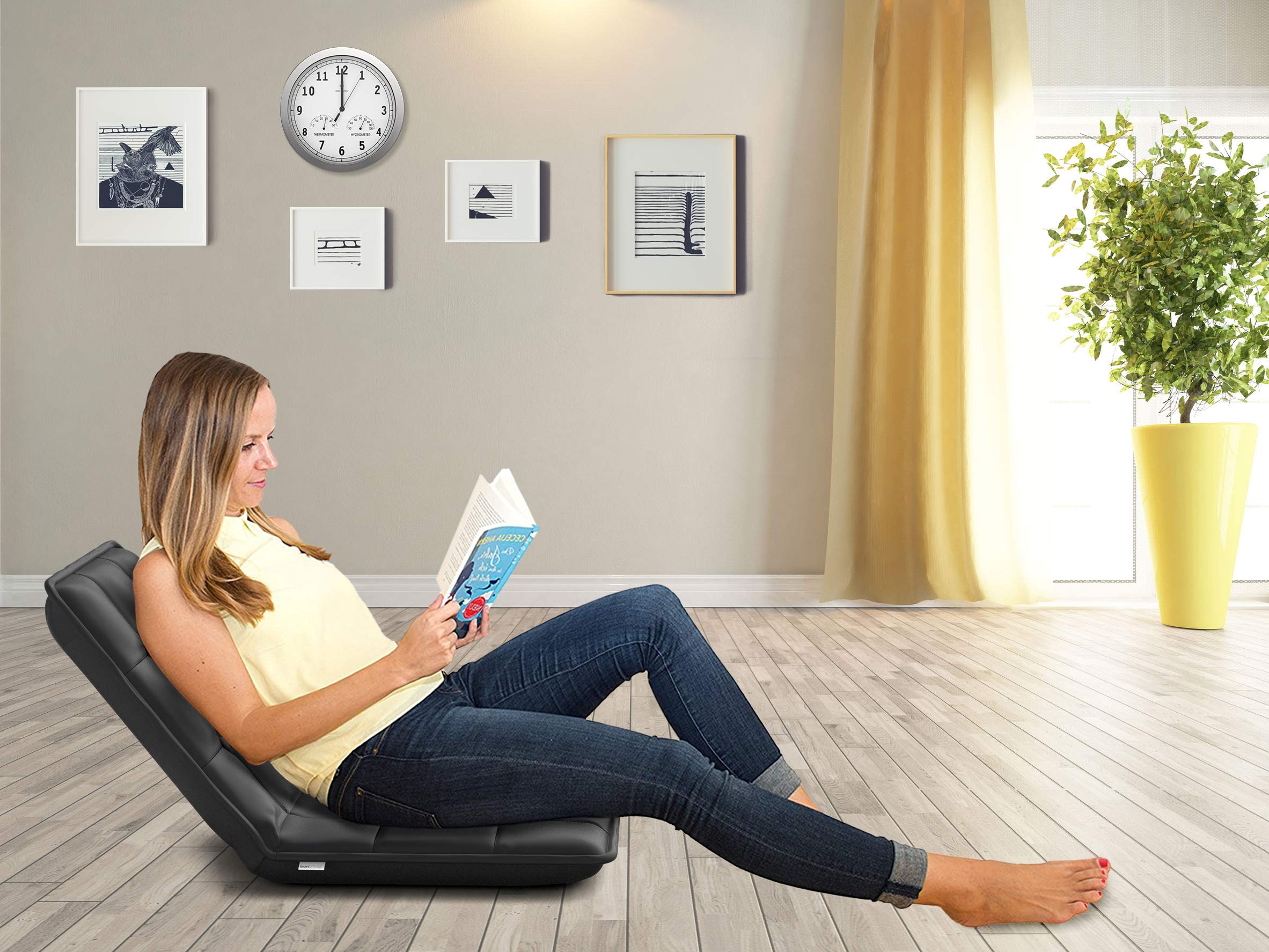 bonVIVO Floor Chair with Back Support - Multi-Angle, Portable Floor Seating for Adults, Kids, Sports Events, Gaming, Reading and Meditation w/Adjustable Backrest - Easy Smart Style
