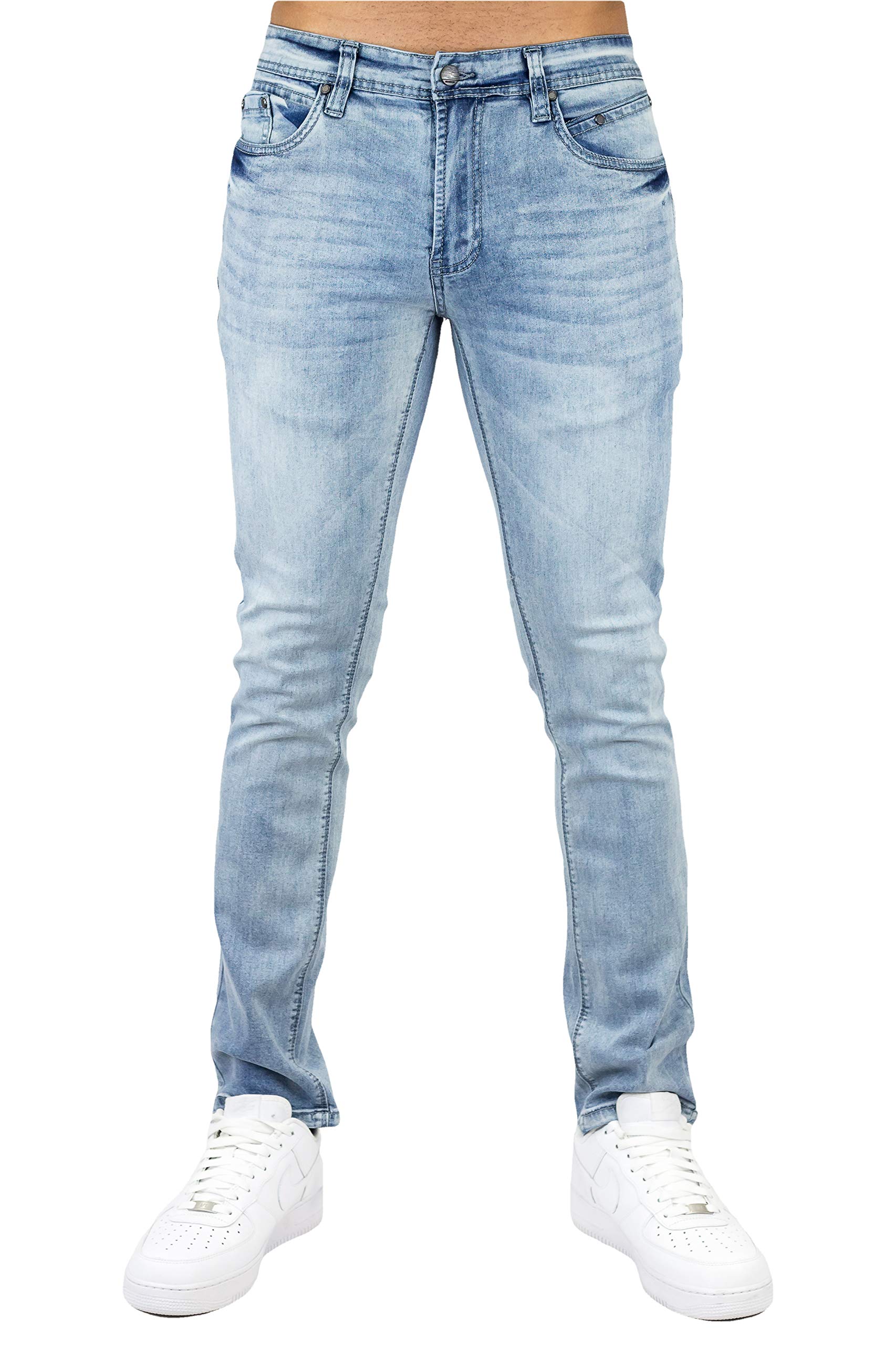 Bleecker and Mercer Men's Flex Stretch Basic Slim Skinny Fit Denim Jean Pants Premium Wash (P005-AZ- Cloud, 34x30)