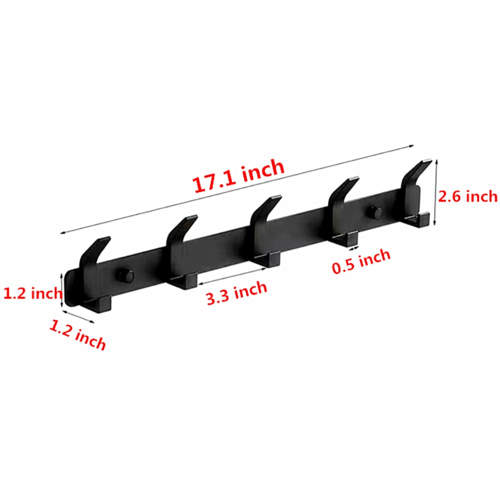 Jiafengyuan Coat Hook Towel Hooks Hat Rack Wall Hook Clothes Hooks Hanger Wall Mounted Heavy Duty Hook Rack Aluminum Alloy for Towel Bathroom Entrance Behind The Door Bedroom (5 Hook Black, 2-Pack)