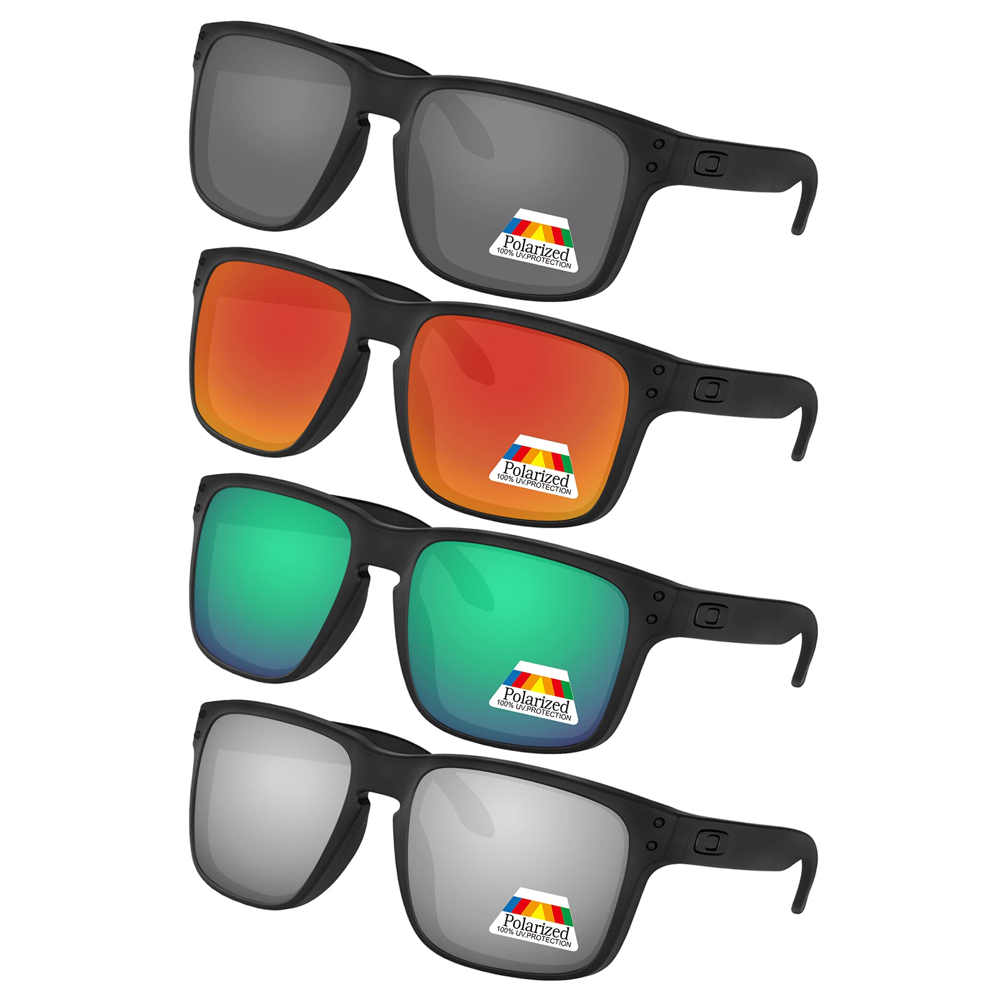 Bwake Replacement Lenses for Oakley Holbrook XL Set Sunglasses OO9417 - Black + Silver + Green + Fire Red POLARIZED