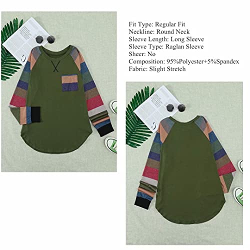 BLENCOT Womens Red Fall Tunics Shirts Color Block Full Sleeve Round Neck Soft Sweatshirts Pullover Tops Medium