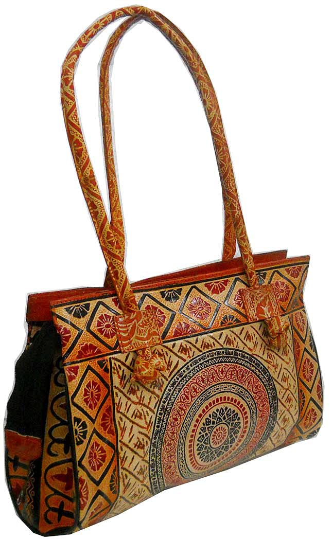 Mandala Design/Circles Design traditional Indian 100% Genuine Pure Shantiniketan Leather Shoulder Bag