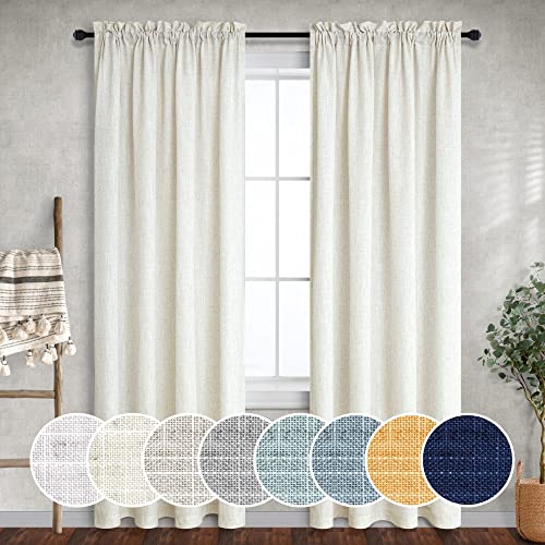 Natural Linen Curtains 84 Inch Length 2 Panel Rod Pocket Boho Drape Semi Sheer Cotton Look Light Filtering Privacy Neutral Country Rustic Farmhouse Bedroom Curtains for Living Room Ivory Cream Colored