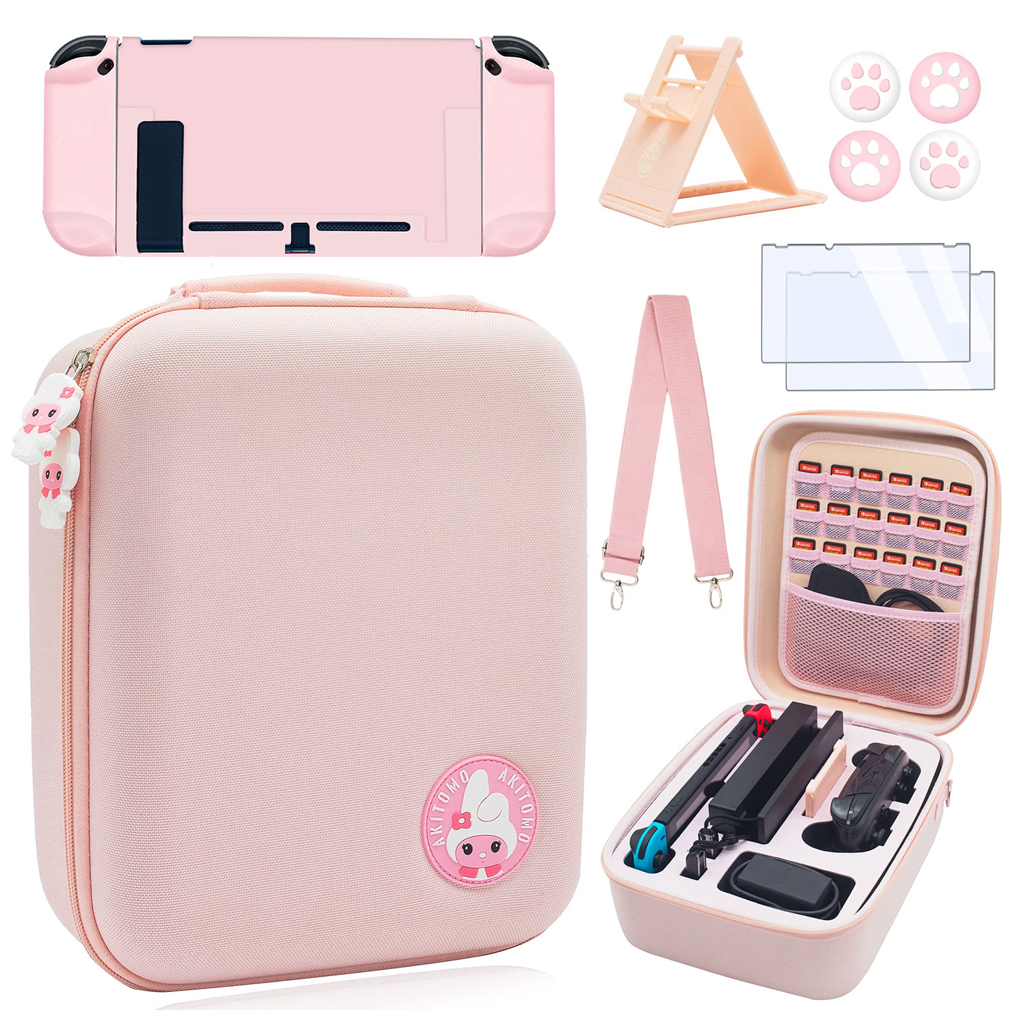 BRHE Nintendo Switch Case Travel Carrying Case Large Storage Hard Portable Bag Bundle Accessories Kit with Protective Cover, Glass Screen Protector, Adjustable Stand and Thumb Caps