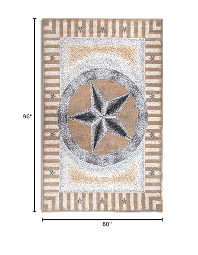 Furnish my Place Texas Star Rug - 5 ft. x 8 ft, Beige Rustic, Novelty Lone Star Rug with Border, Jute Backing