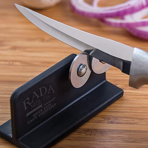 Rada Cutlery Quick Edge Knife Sharpener – Stainless Steel Wheels Made in the USA, 6 Pack
