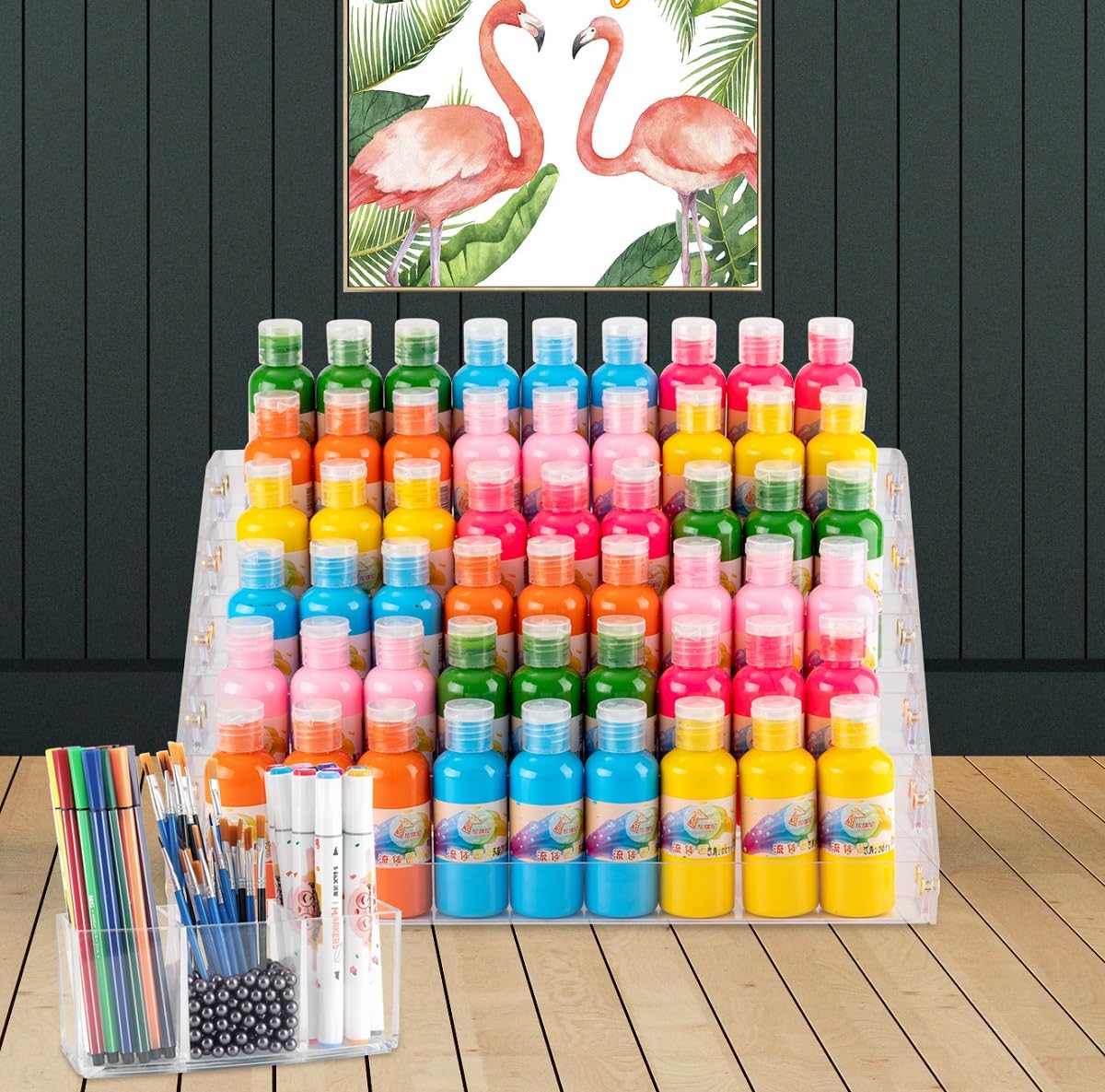 ESCULTORA 6Layers Acrylic Paint Organizer, Craft 3 Slot Paint Brush Holder, Perfect Paint Bottles Storage Rack For Storing 2oz Paint Bottles, Oil Paint Tubes, Miniature Paints