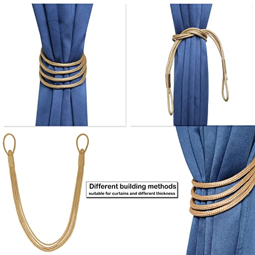 MALOINTEX 2 Pack Curtain 4 Strand Ropes Tiebacks Tie-Backs, Curtain Handmade Holdbacks, Polyester 4 Strand Cord Rope Tieback - Gold