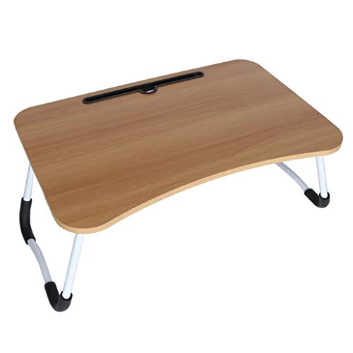Lazy Desk Computer Desk Folding Serving Tray Desk Portable Bed Tray Laptop PC Desk with Storage Drawer Corner Table with Slot Lap Computer Desk with Water Bottle Holder (Color : Khaki)