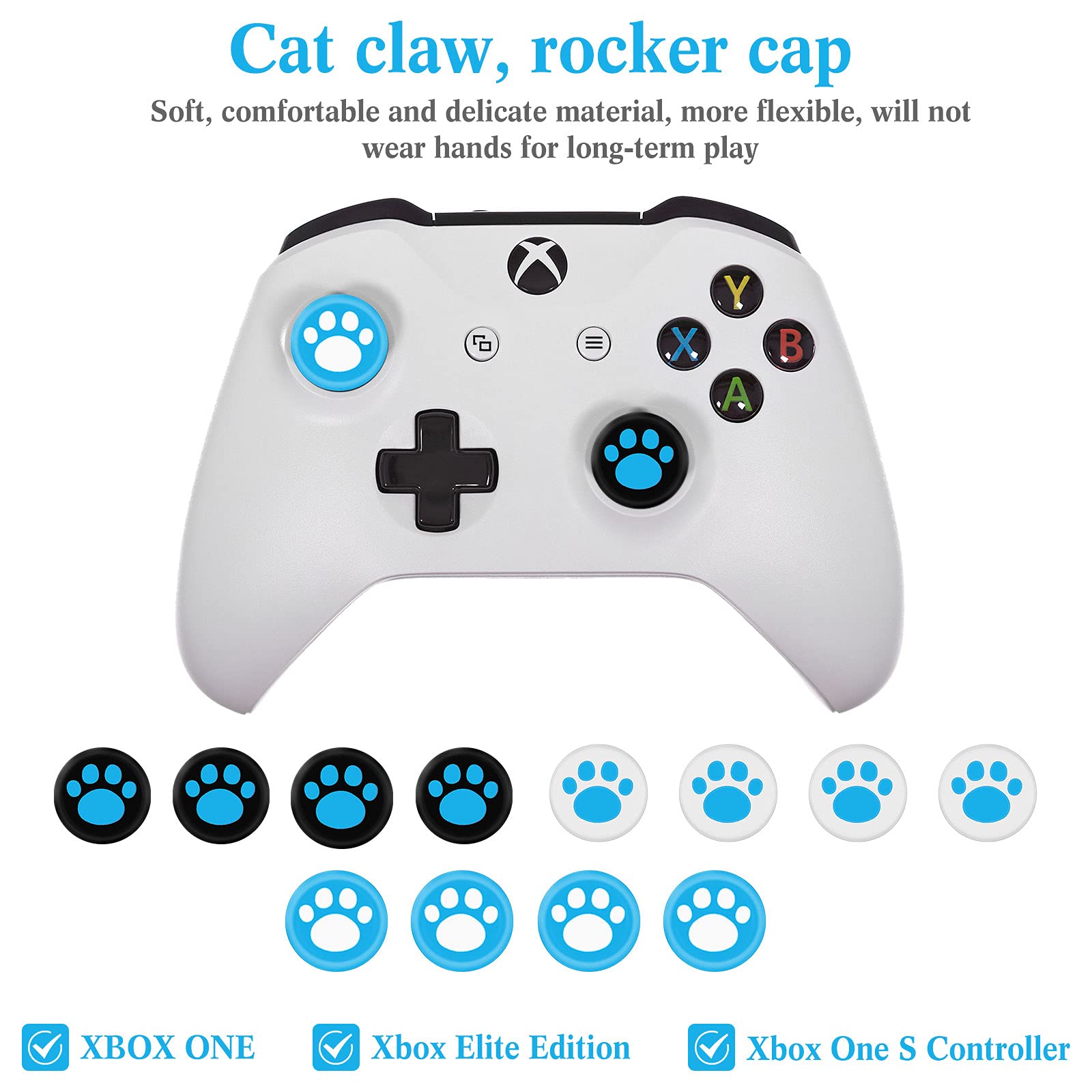 Chalyna 14 Pcs Controller Skins Anti-Slip Accessories Set Silicone Cover Protector Case Compatible with Xbox One/S/X Controller Wireless/Wired Gamepad Joystick with 12 Cat Paw Thumb Grips (Blue)