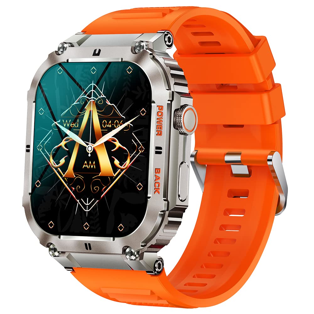 GLONHI Smart Watch for Men,1.96 Inches HD Outdoor Tactical Sports Rugged Smartwatch,Smart Watch with Bluetooth Call,100+Sports Modes Fitness Tracker, Ip67 Waterproof Smart Watches for iPhone Android