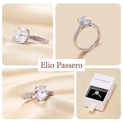 Elio Passero Engagement Rings,S925 Sterling Silver Solitaire 3CT CZ Engagement Rings Round/Oval/Pillow-shaped/Rectangular Promise Engagement Wedding Bands with Side Stones for Women Couple Rings Size4-10