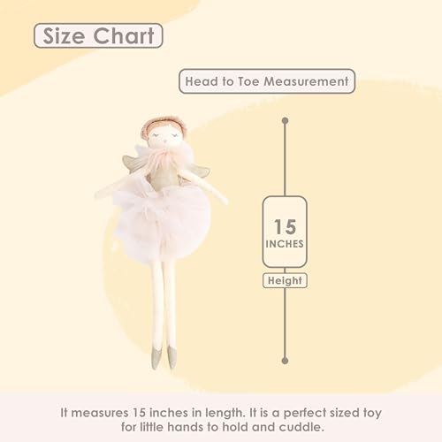 MON AMI Angel Stuffed Doll - 15", Soft Elegant Plush Doll for Little Girls, Use as Toy or Room Decor