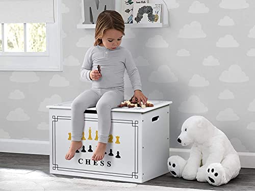 Wooden Toy Box and Storage Chest with Chess and Safety Hinge for Kids and Babies – Girls and Boys - White