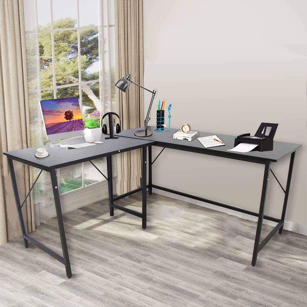 Bizzoelife L Shaped Large Corner Desk, 94.5" Large 2 Person Reversible Corner Table, Adjustable Long Desk or Two Gaming Computer Desks, Student Tables Writing Workstation for Home Office PC, Black